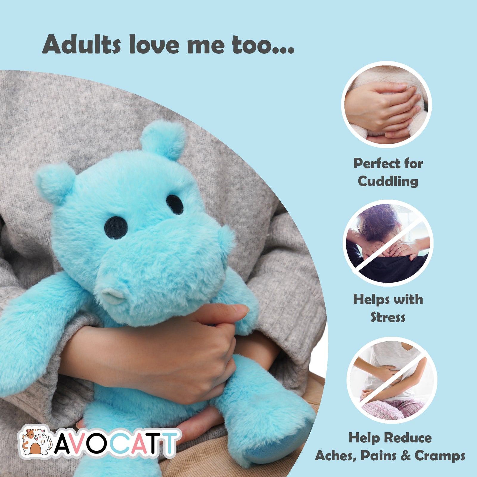Avocatt Warming Hippo Plush Stuffed Animal